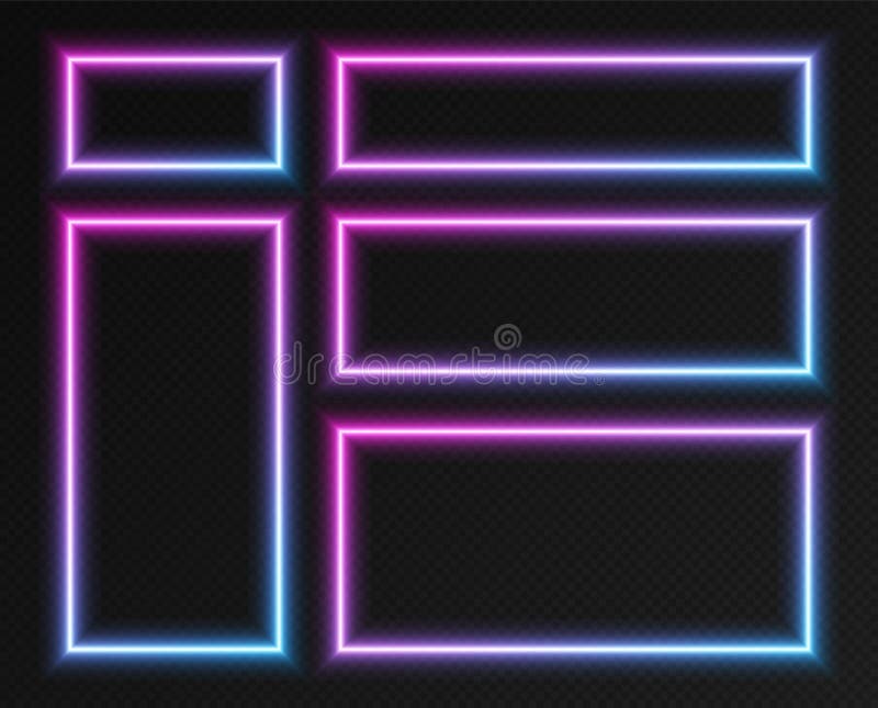 Neon Gradient Rectangular Frames Set, Collection of Pink-blue Glowing ...