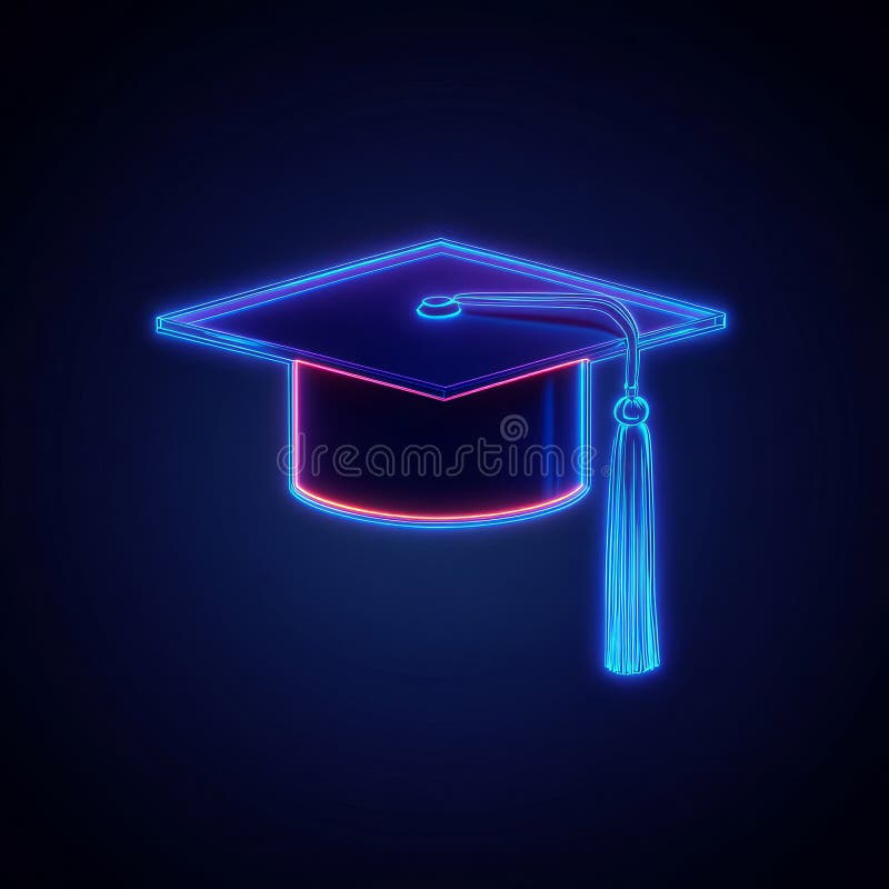 Neon Graduation Cap on Dark Background. Stock Image - Image of ...