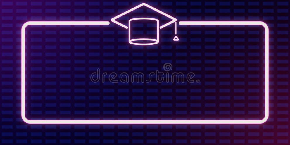 Neon Graduation Cap Inside a Rectangular Frame, on a Grid-patterned ...