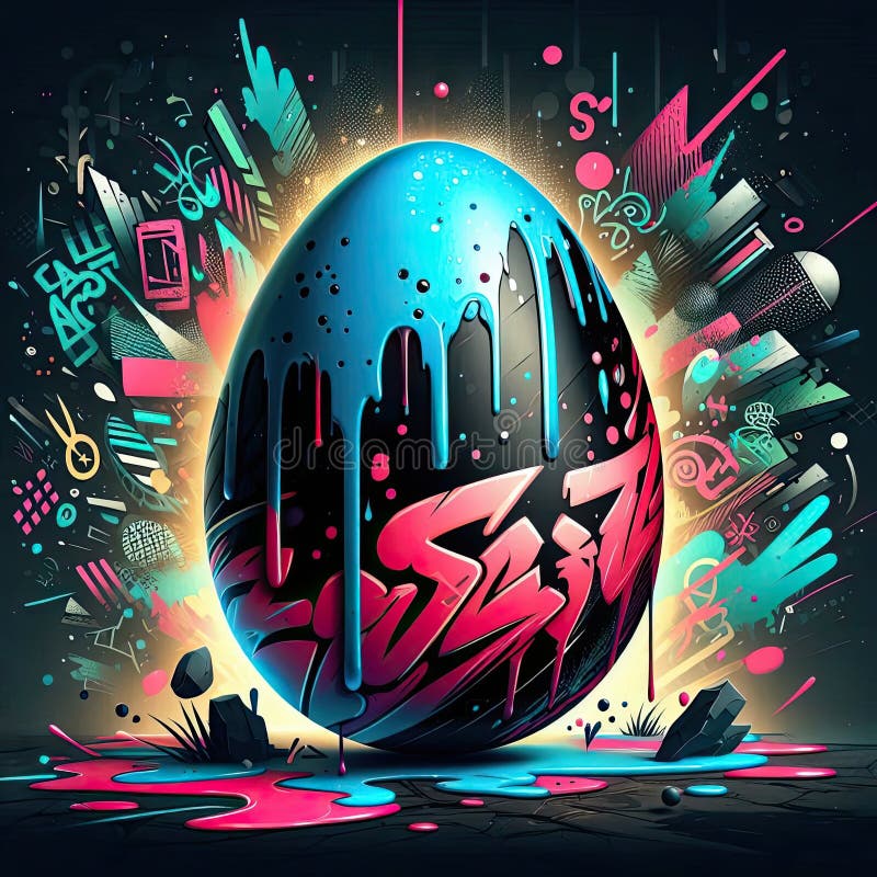 Neon Graffiti Lettering on Painted Egg Stock Illustration ...