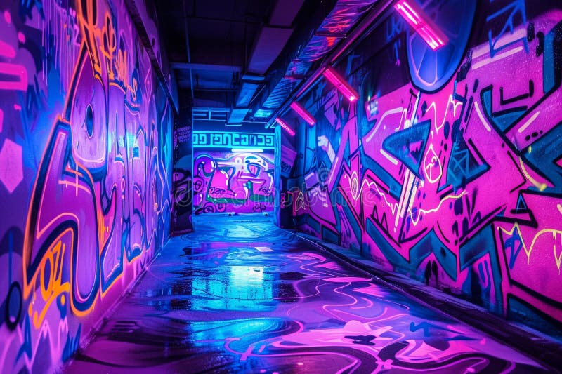 Neon Graffiti Tunnel stock illustration. Illustration of urban - 351033751