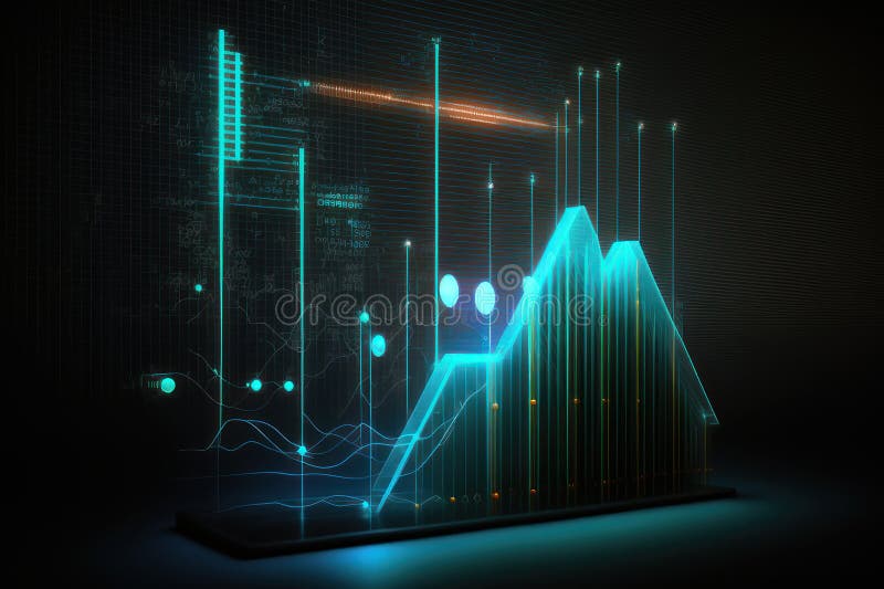 Neon Graph on a Black Background. AI Generative Stock Illustration ...