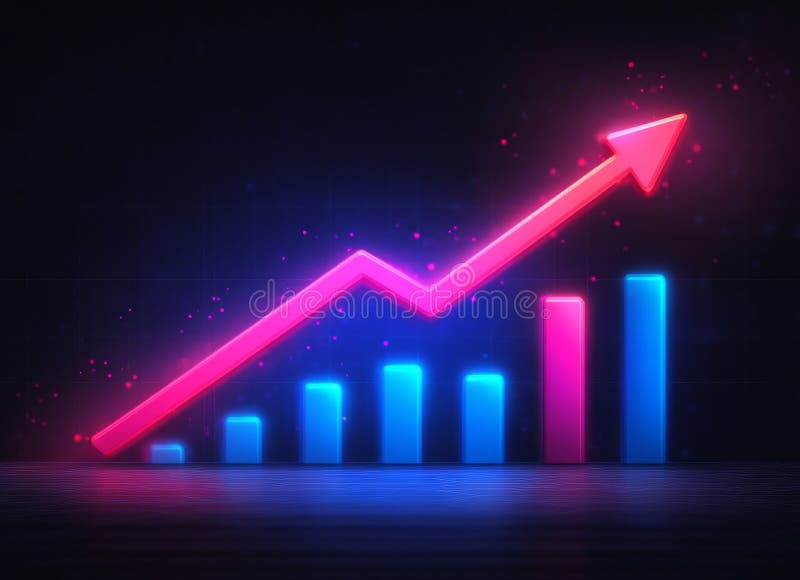 A Neon Graph with Upward-pointing Blue and Pink Arrows, Symbolizing ...