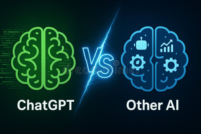 ChatGPT Vs Other AI Neon Brain Comparison Graphic Stock Illustration ...