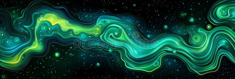Neon Green and Blue Flowing Light Trails on Deep Dark Background ...