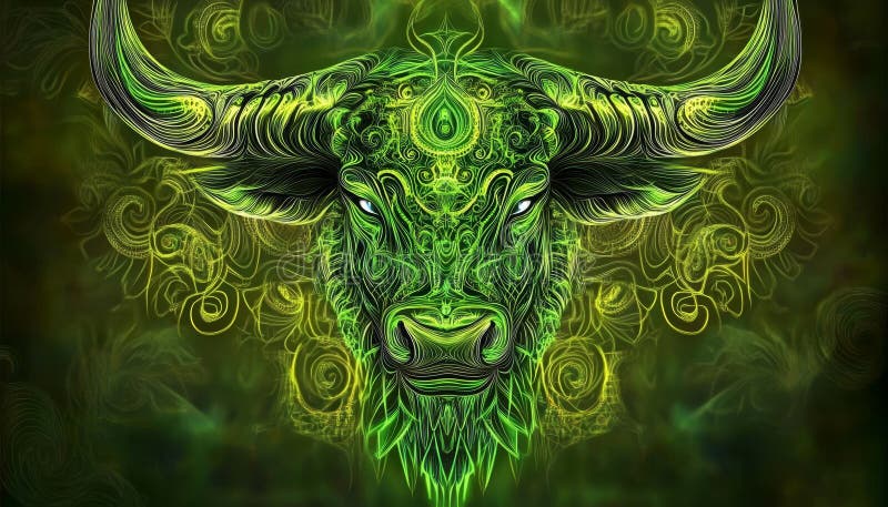 Neon Green Bull Abstract Illustration of Strength and Determination on ...