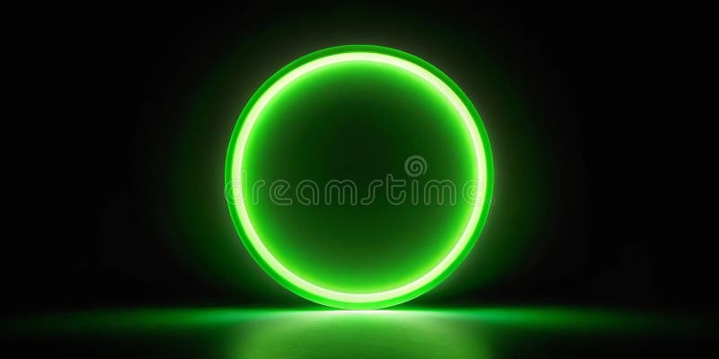 Neon Green Circle 3D Rendered Glowing Ellipse on Black Background Stock ...