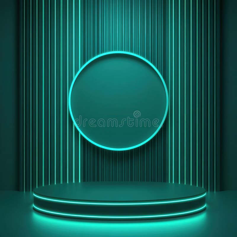 Neon Green Circular Platform with Glowing Stripes Background. Stock ...