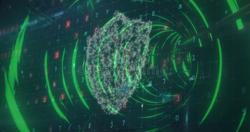 Neon Green Circular Tunnel in Seamless Pattern Over Security Shield and ...