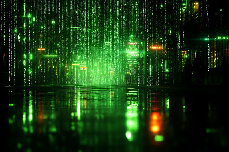 Neon Green Code Cascades Down in a Rain-like Pattern, Reminiscent of ...