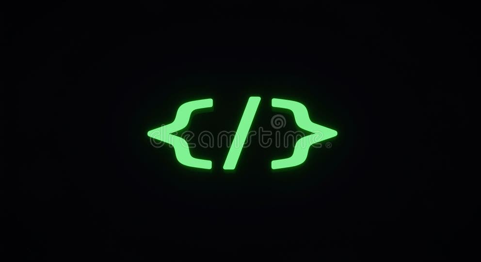 Neon Green Coding Symbol Displayed on a Black Background. the Design ...