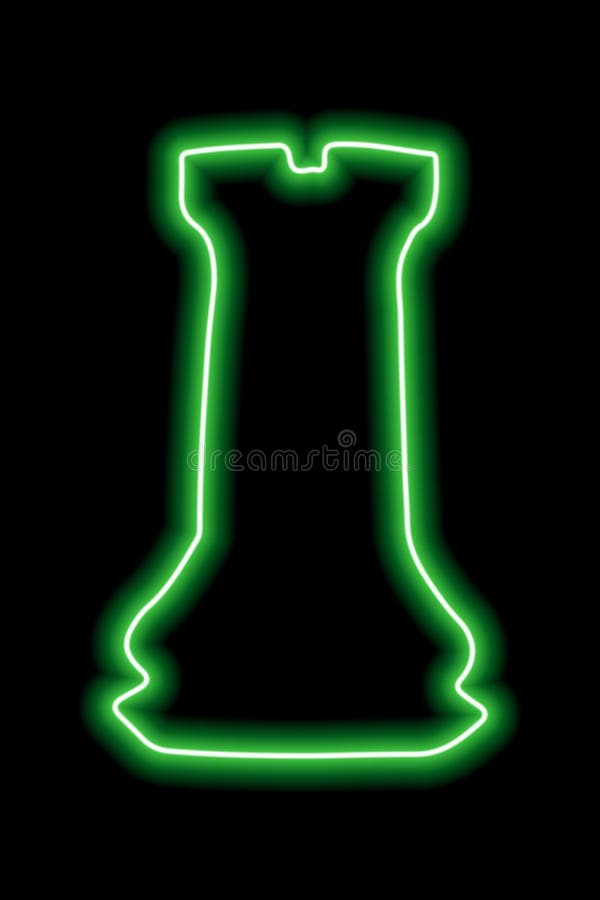Neon Green Contour Chess Figure Rook on a Black Background Stock Vector ...