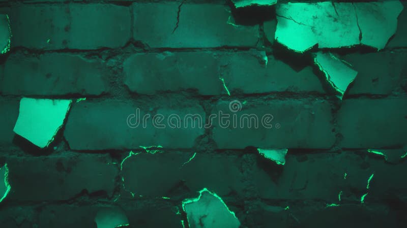 Neon Green Cracks on Broken Brick Wall Texture for Modern Design ...
