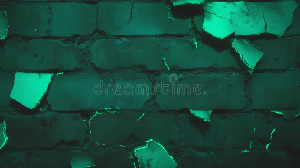 Neon Green Cracks on Broken Brick Wall Texture for Modern Design ...
