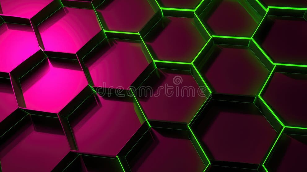 Neon Green Edged Hexagons on a Deep Purple Background Stock ...