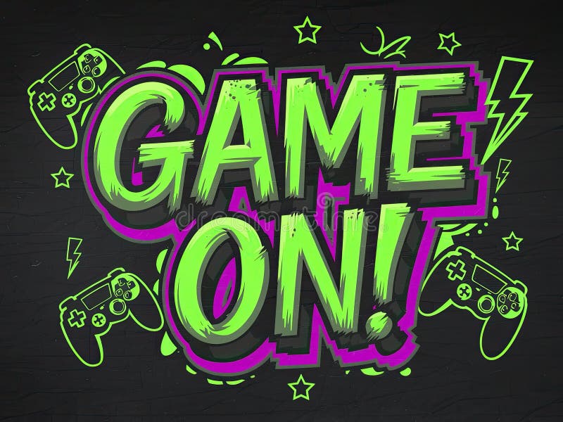 Neon Green Game on Graphic Design with Game Controllers Surrounded by ...