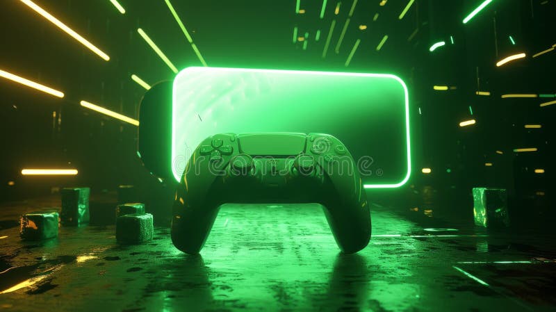 Neon Green Gaming Console with Futuristic Design Stock Illustration ...