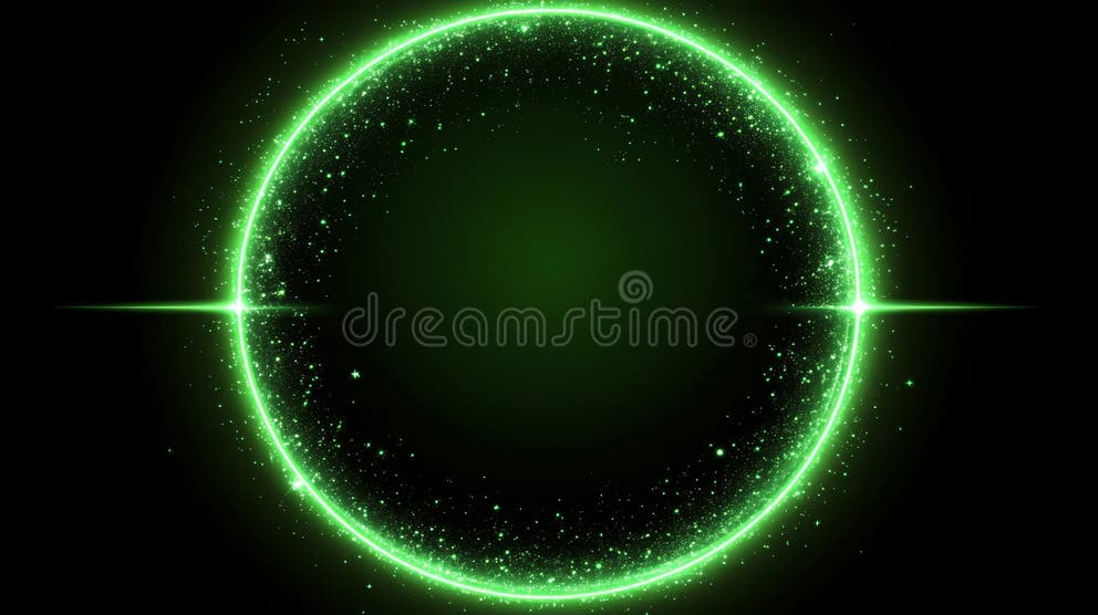 Neon Green Glowing Circle Frame on a Black Background, Abstract Digital ...