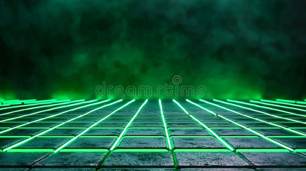 Neon Green Grid Background with Light Effects and Texture Stock ...