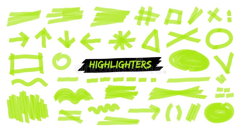 Neon Green Highlight Brush Underlines. Isolated Elements. Stock Vector ...