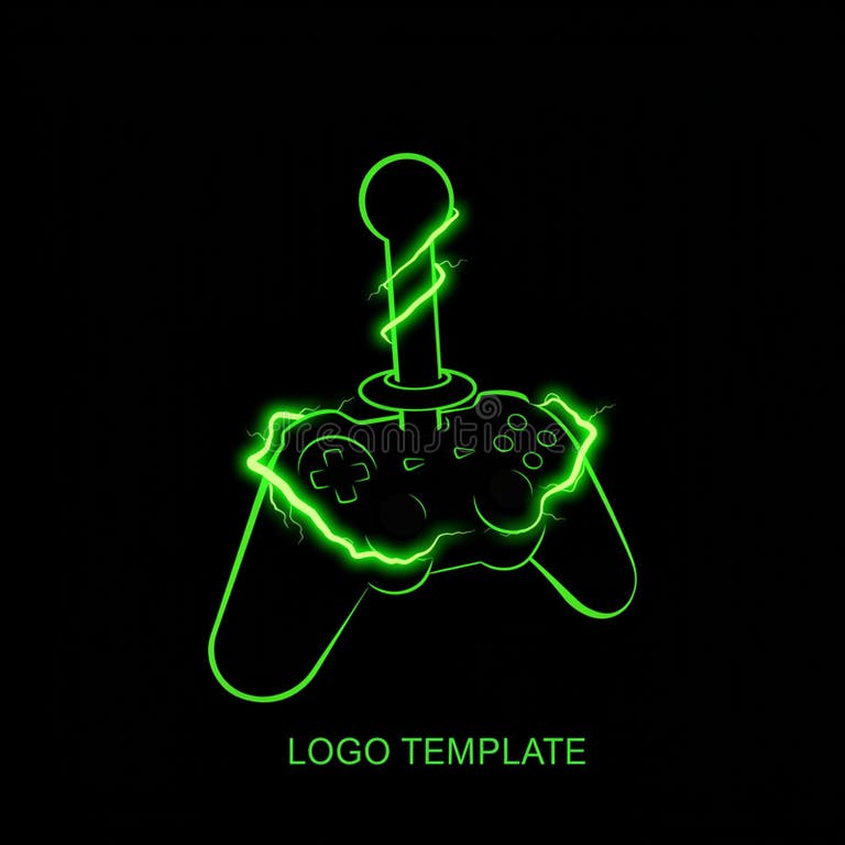 Neon Green Illustration of a Stylized Game Controller with a Joystick ...