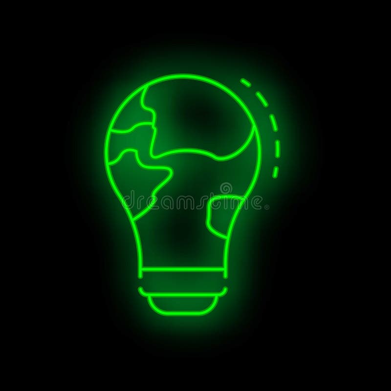 Neon Green Light Bulb Forming Planet Earth Saving the Planet Concept ...