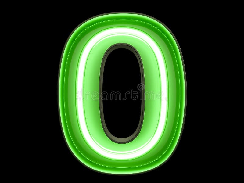 Neon Green Light Digit Alphabet Character 0 Zero Null Font Stock ...