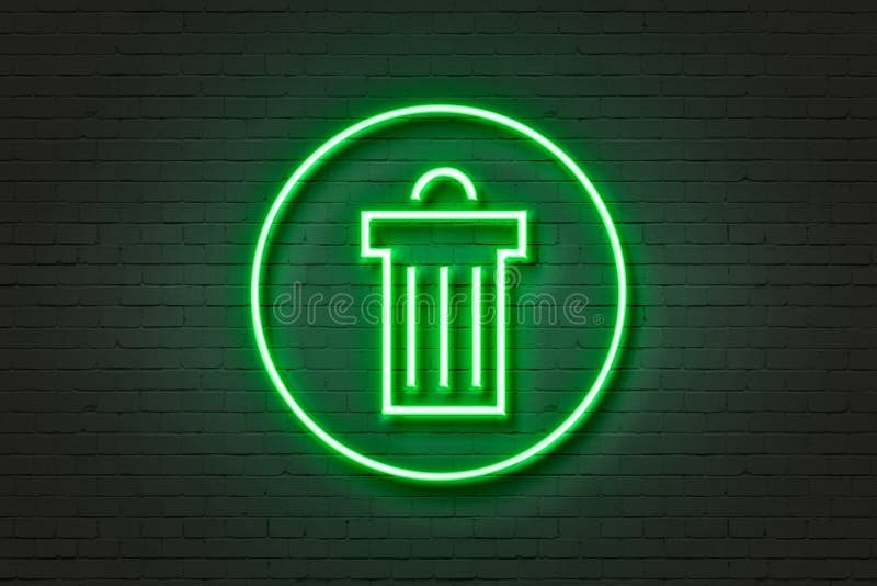 Neon Green Light Icon Trash Wall Sign Stock Illustration - Illustration ...