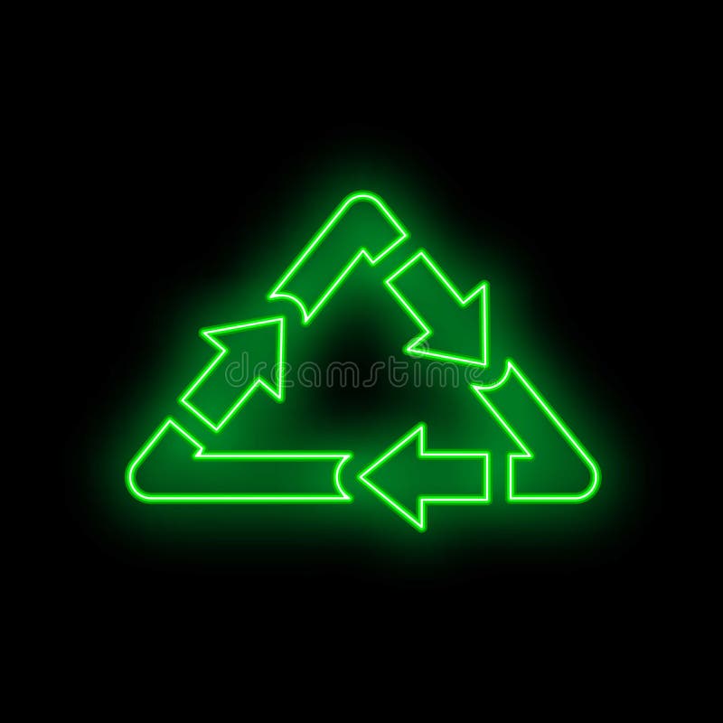 Neon Green Recycling Symbol Glowing on Black Background Stock ...