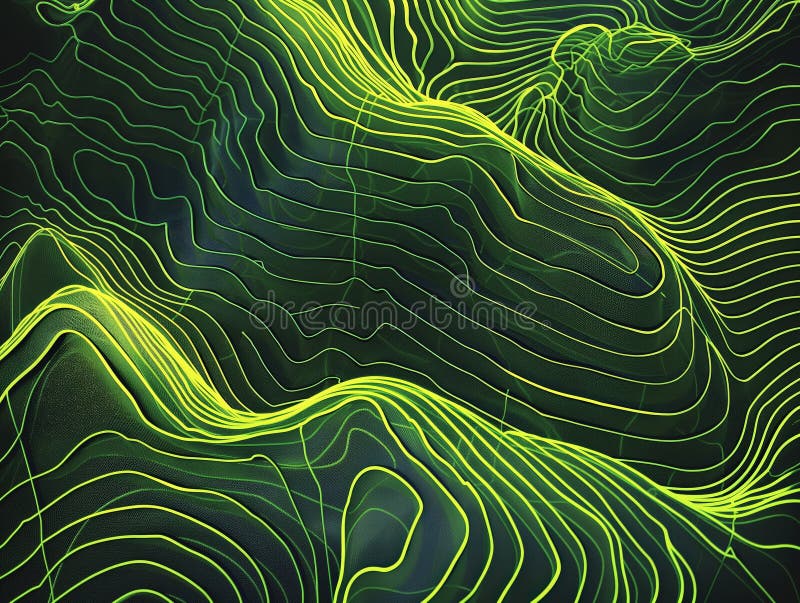 Neon Green Topographic Lines on Dark Background Stock Photo - Image of ...