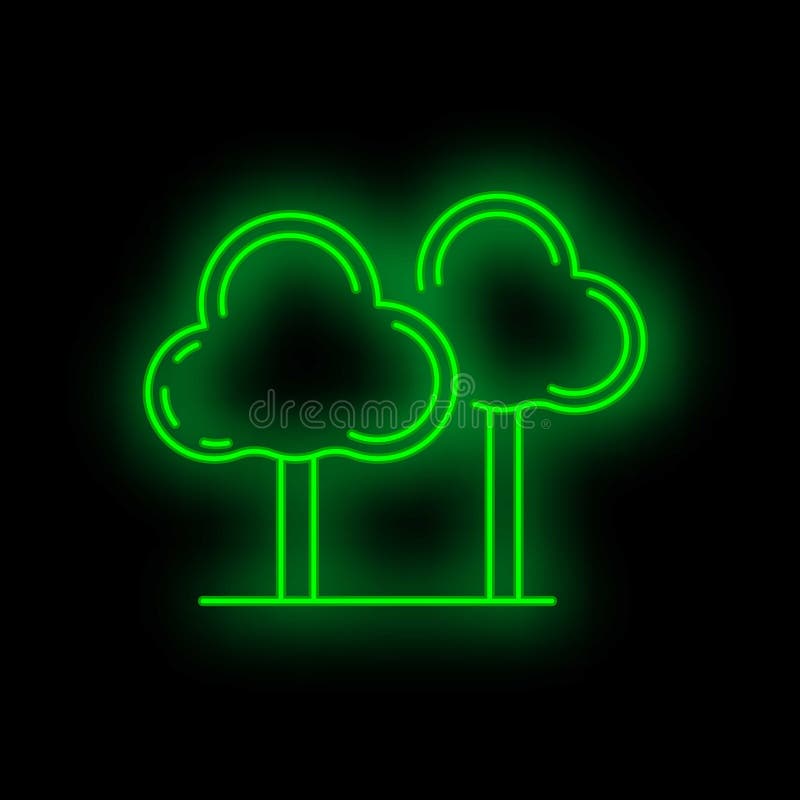 Neon Green Trees Shining on Black Background Stock Illustration ...