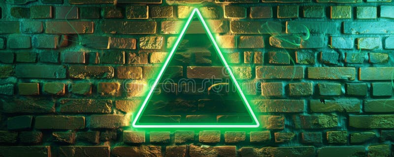 Neon Green Triangle on Brick Wall, Dark Lighting, Abstract Concept ...