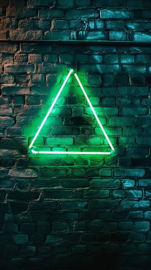 Neon Green Triangle on Brick Wall at Night, Vibrant Urban Art Concept ...