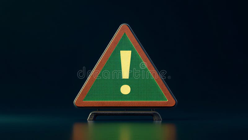 A Neon Green Triangle with an Exclamation Point Glows on a Dark ...