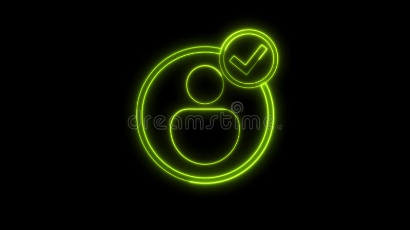 Neon Green User Icon with Checkmark Symbol on Black Background Representing Success and ...