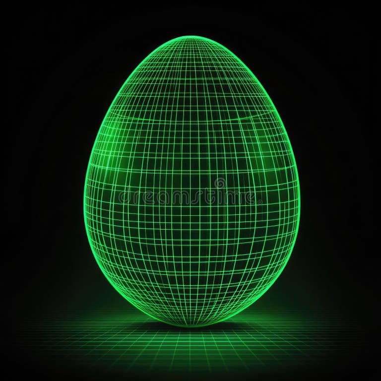 Neon Green Wireframe Easter Egg on Grid Background Stock Image - Image ...