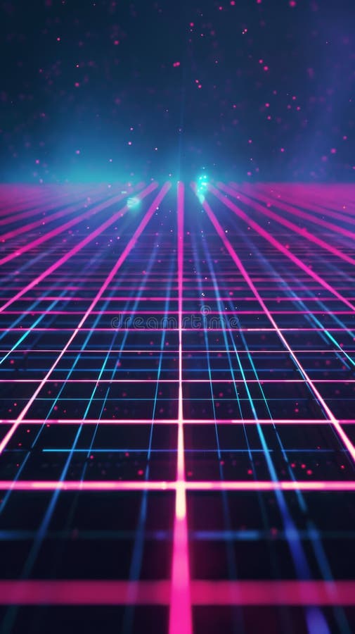 Neon Grid Background with Glowing Lights in a Futuristic Style Stock ...