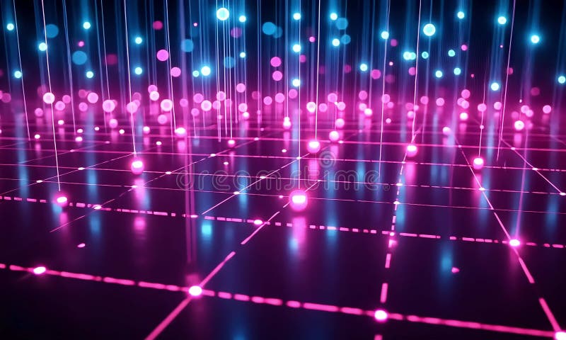 Neon Grid with Cascading Lights Stock Video - Video of connection ...