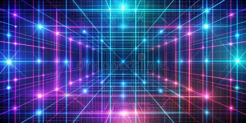Neon Grid a Digital Landscape of Interconnected Lines and Glowing ...