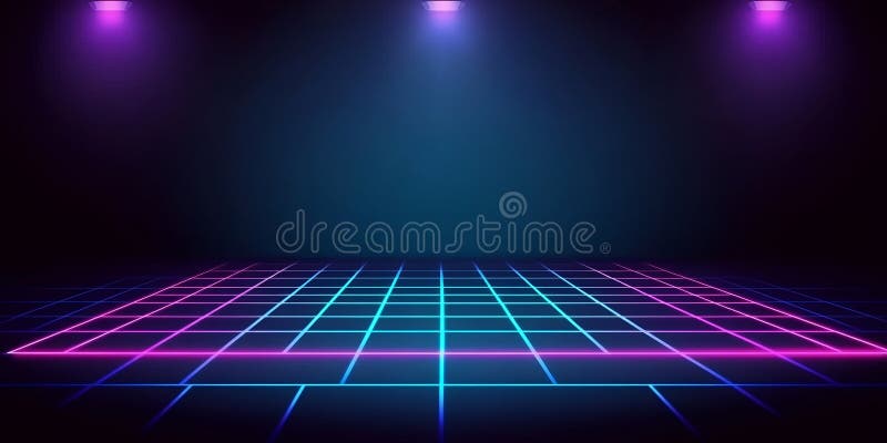 Neon Grid Floor Retro 80s Synthwave Cyberpunk Background Stock ...