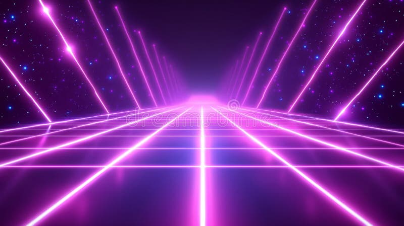 Neon Grid Highway Leading into a Starry Night Stock Illustration ...