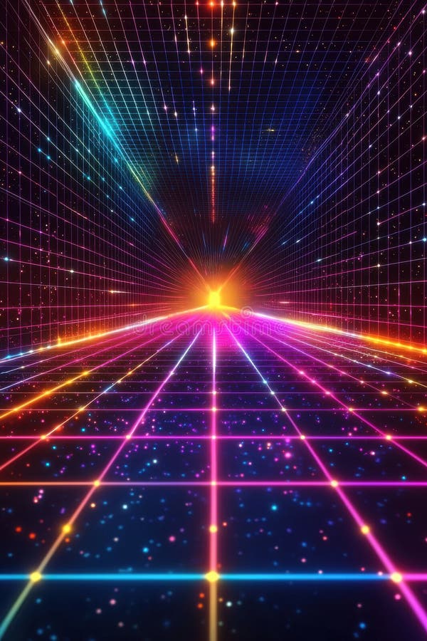 Neon Grid Horizon Light Glow. Stock Illustration - Illustration of ...