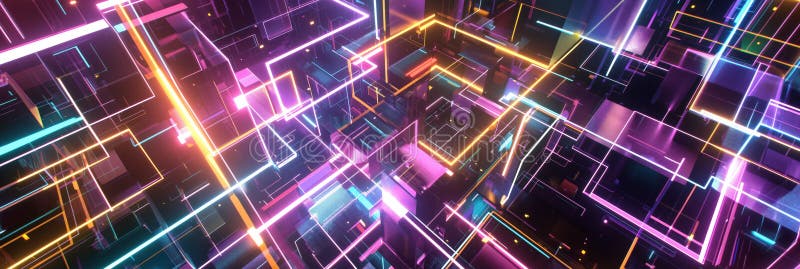 Neon Grid Lines in a Digital Maze Stock Illustration - Illustration of ...