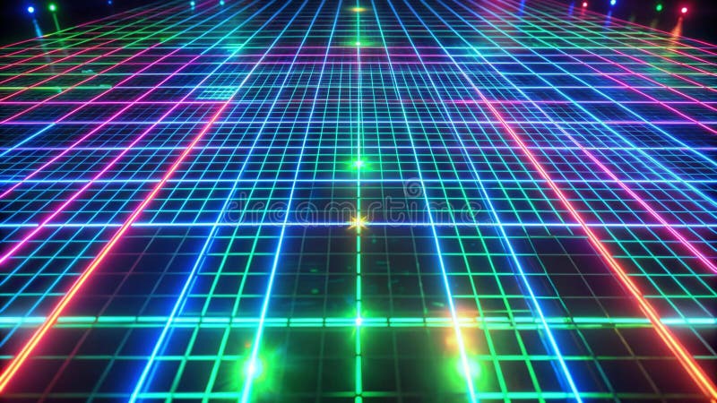 Neon Grid Lines, Vibrant Colors, Digital Pathway Stock Illustration - Illustration of matrix ...
