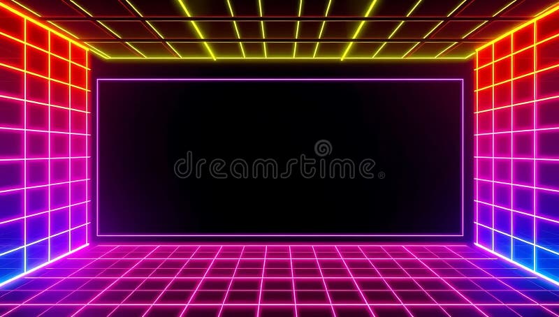 Neon Grid Room with Blank Center Panel Stock Illustration ...