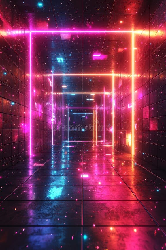Neon Grid Starry Cosmic Path. Stock Illustration - Illustration of ...