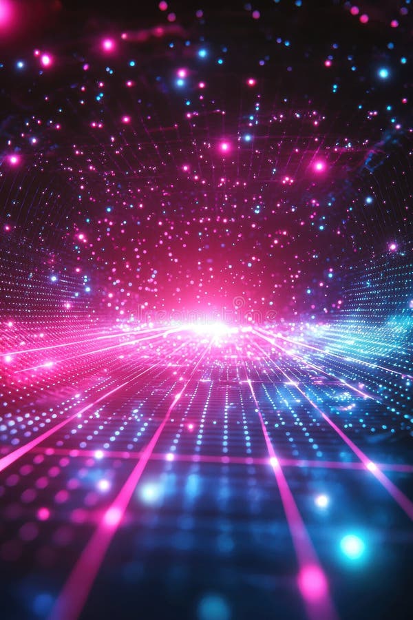 Neon Grid Starry Night Path. Stock Illustration - Illustration of ...