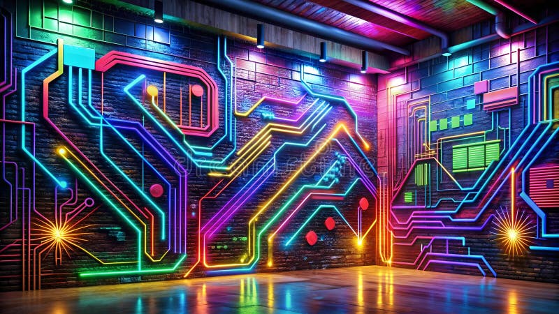 Neon Grid Symphony: a Cyberpunk Graffiti Mural of Abstract Data Flow ...