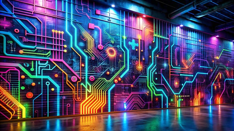 Neon Grid Symphony: a Cyberpunk Graffiti Mural of Abstract Data Flow ...