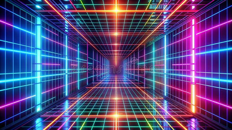 Neon Grid Symphony: a Dance of Light and Shadow Generative AI Stock ...